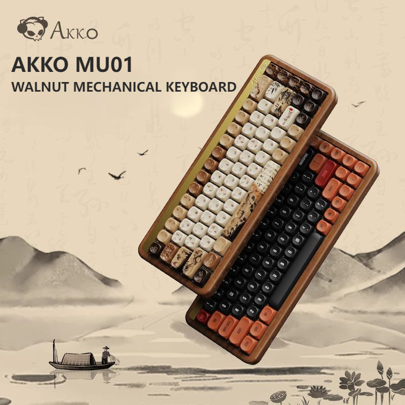 Akko mu01 Black Walnut Tuo สามโหมดคีย์บอร์ดไร้สาย Bluetooth Mountain ...