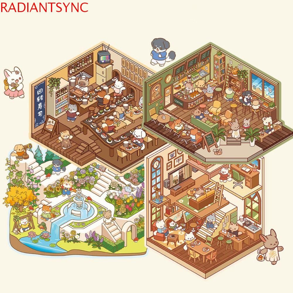 Radiantsync 3D กระดาษสติกเกอร์ภูมิทัศน์, หมู่บ้านป่าขนาดบวก DIY ภูมิทัศน์สติกเกอร์, ตลก Multi ...
