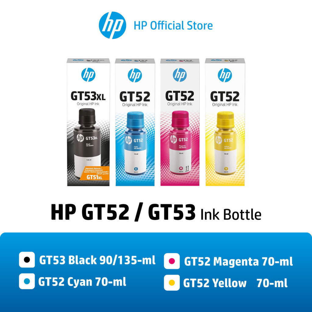หมึกเติม HP GT52 / GT53 Black/Color C/MY (หมึกแทงค์สี/สีดำ, หัวพิมพ์ ...