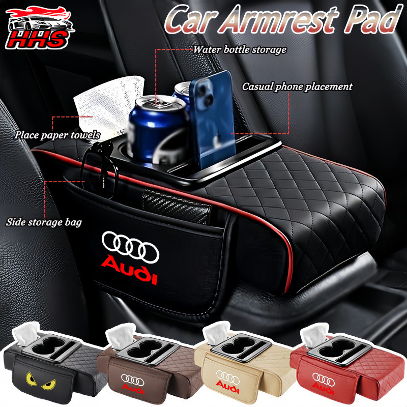 Audi แผ่นรองคอนโซลรถหนัง PU 4-IN-1 พร้อมที่วางถ้วยน้ำและช่องเก็บของ For Audi A3 8l 8Y A1 Q5 TT ...