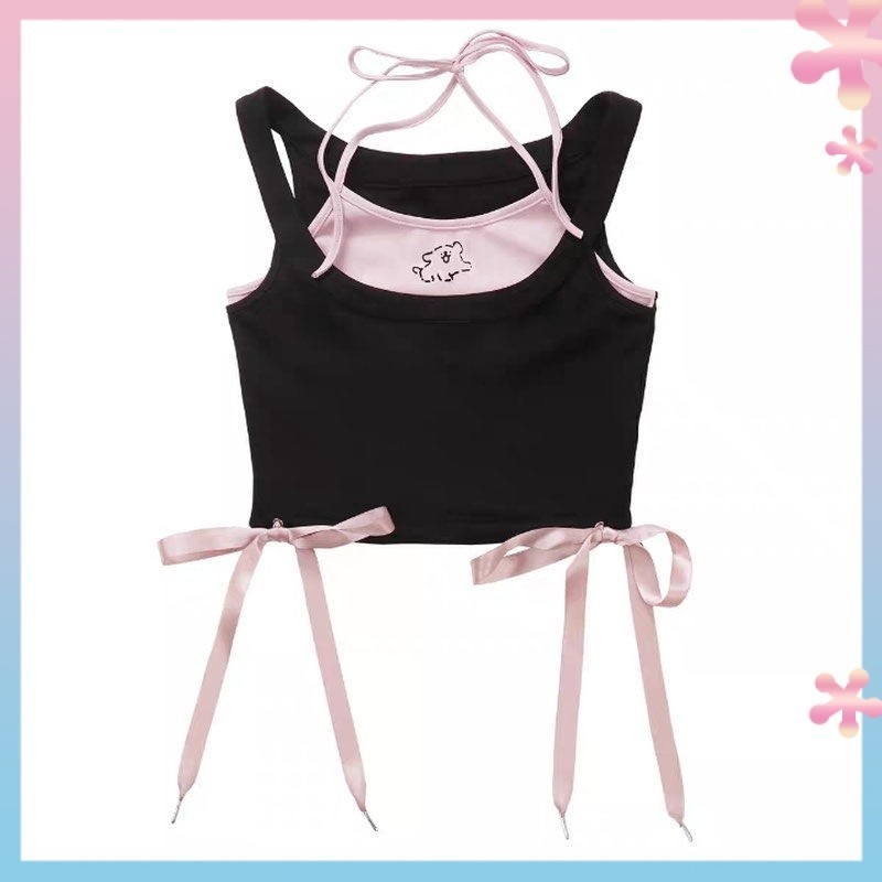 Girls Japanese Cute Sweet Summer Dopamine Fake Two-Piece Slim Short ...