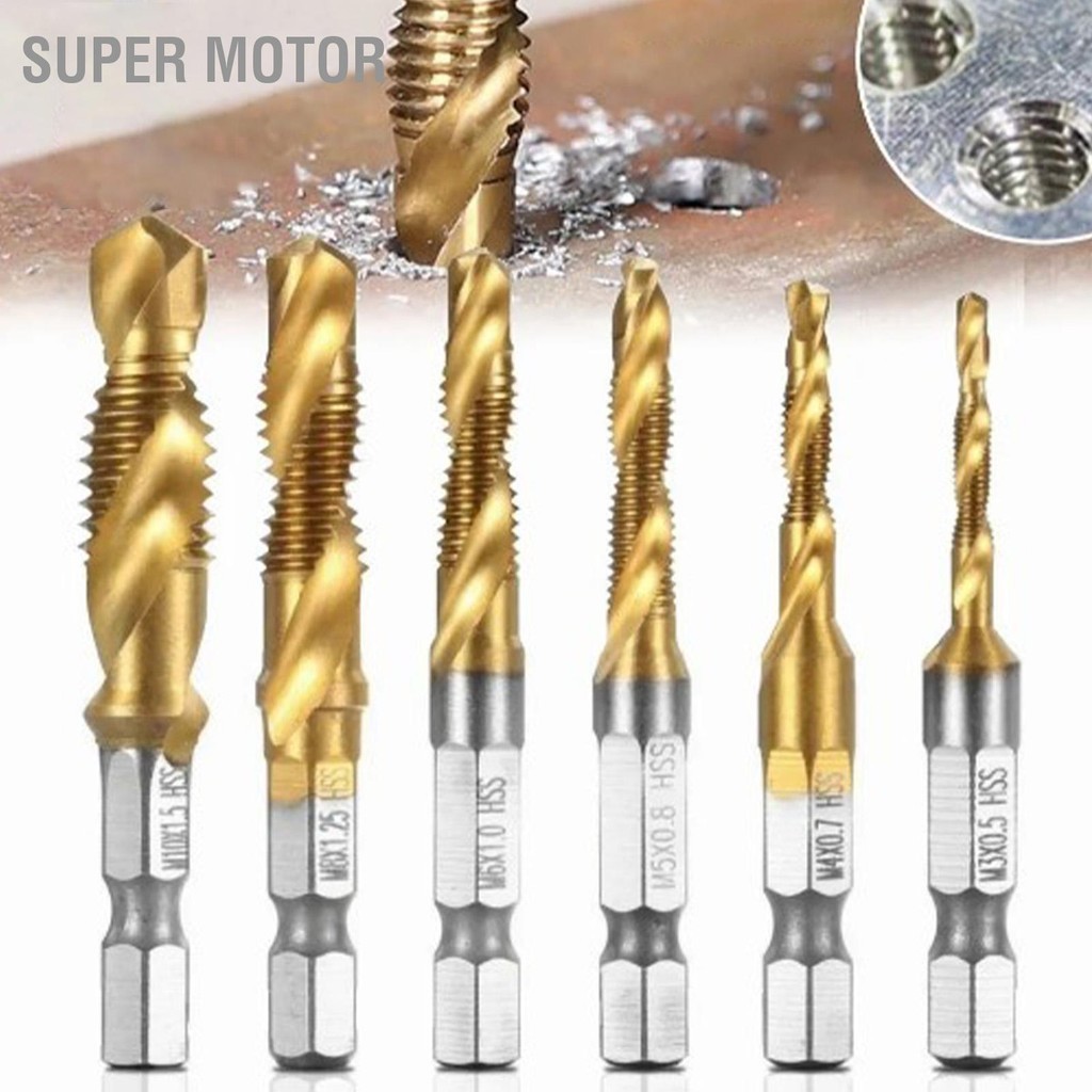 Super Motor 6PCS Hex Shank Tap เจาะ ชุด Bit เหล็กความเร็วสูง เกลียว ...