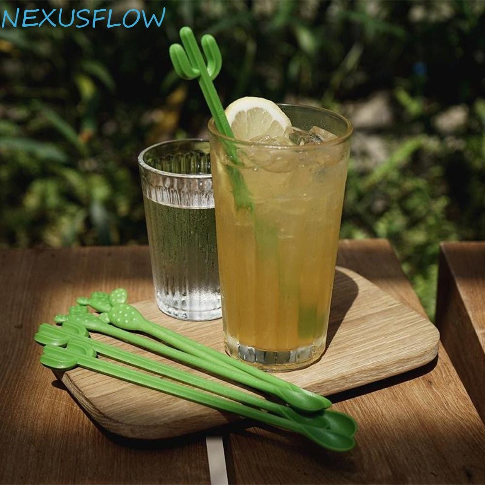 Nexusflow 6PCS ช้อนกวนกระบองเพชร, PP INS สไตล์กาแฟกวนก้าน, ของหวานช้อน Creative สีเขียวช้อนชานํา ...