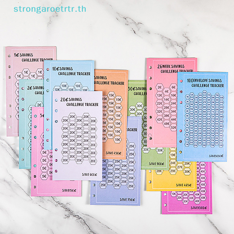 Strongaroetrtr 48 แผ่น 6 แหวน A6 Binders Saving Challenge Tracker การ์ด ...