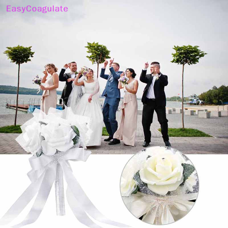 Eas Hand Bunch เจ้าสาวถือดอกไม้ประดิษฐ์ Rose Silk Bouquet เพื่อนเจ้าสาว ...