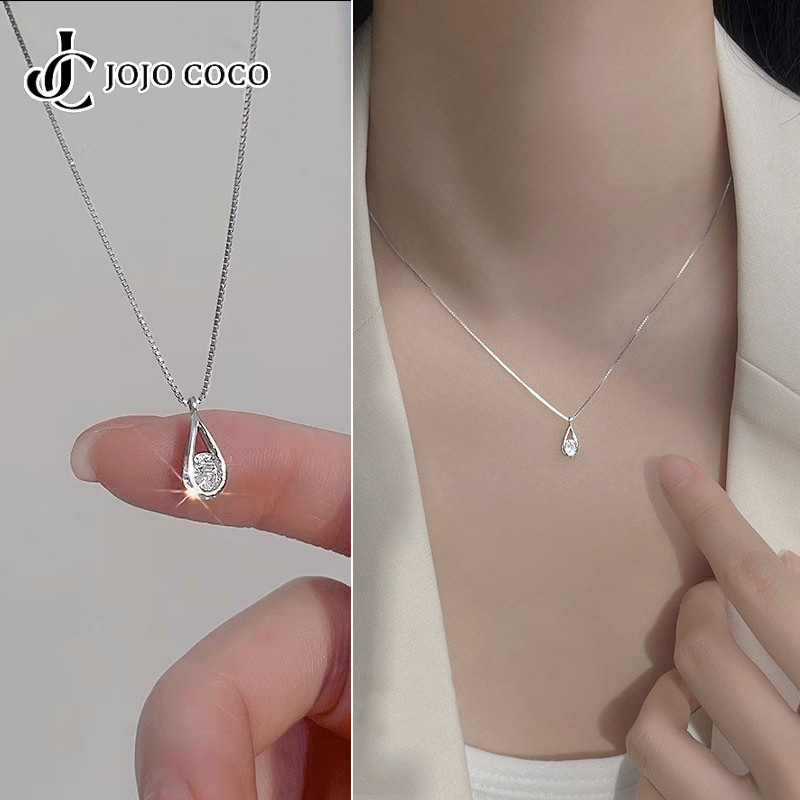 Jojo COCO S925 Silver-plated Water Drop Zircon จี้สร้อยคอแฟชั่นผู้หญิง Clavicle Chain ...