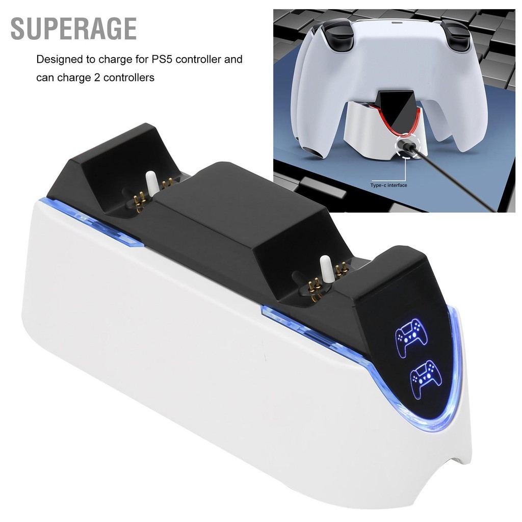 Superage สถานีชาร์จสำหรับ PS5 Controller Docking Station พร้อมอะแดปเตอร ...