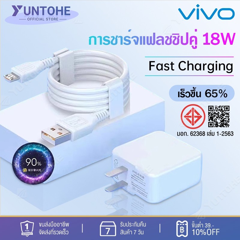 สายชาร์จเร็ว ViVO 2A + หัวชาร์จเร็ว ViVO 18W หัวชาร์จ รองรับ VIVO V9 V7+ V7 V5s V5Lite V5Plus V5 ...
