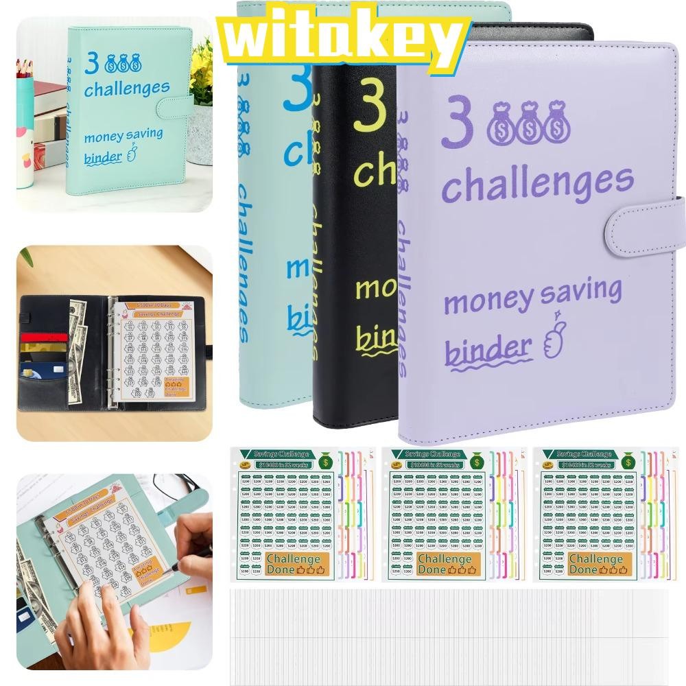 Witakey Saving Challenge Binder, PU A5 100 ซองประหยัดเงินท้าทาย, กันน้ําความจุขนาดใหญ่พร้อมซอง ...