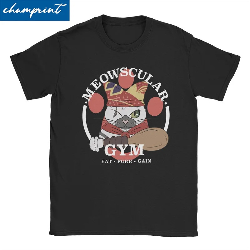 ผู้ชายผู้หญิงเสื้อยืด meowscular GYM hipster 100% ผ้าฝ้าย Tees Monster ...