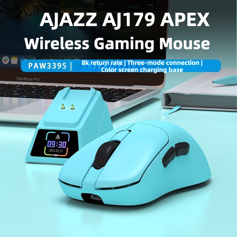 Ajazz AJ179 Pro เมาส์เล่นเกมไร้สายสามโหมด 8k E-sports ฐานชาร์จหน้าจอสี ...