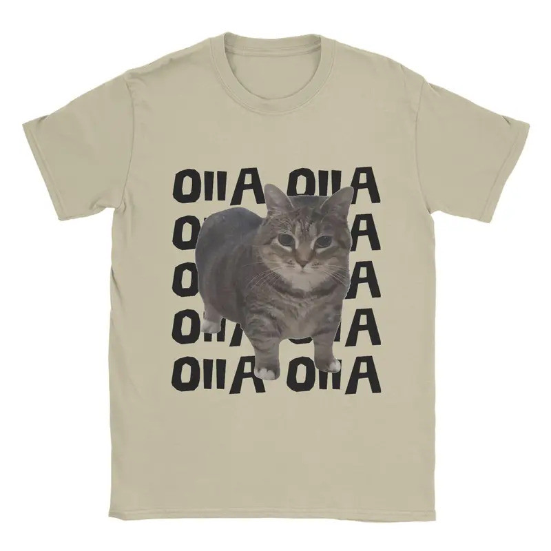 OIIA CAT หมุนตลกเทรนด์มีม (3) เสื้อยืดผู้ชาย เสื้อยืดตลก แขนสั้น คอรอบ ...