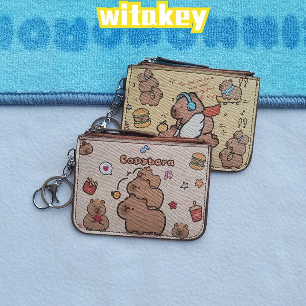 ที่ใส่บัตร WITAKEY, กระเป๋าสตางค์หนัง PU Capybara, การ์ตูนพร้อมพวงกุญแจกระเป๋าใส่เหรียญป้องกัน ...