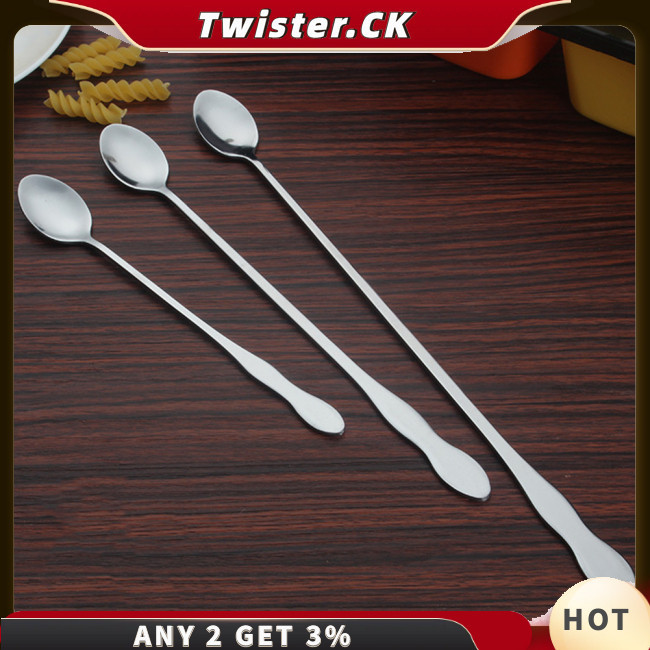 Twister.ck ช้อนสเตนเลส ด้ามจับยาว หัวกลม ขนาด 32 ซม. 26 ซม. 20 ซม. สําหรับผสมชา กาแฟ ไอศกรีม ขนม ...