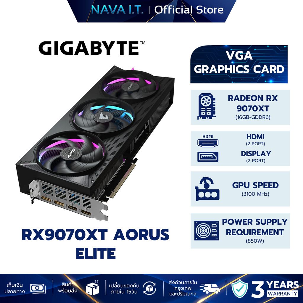 VGA (การ์ดจอ) GIGABYTE RADEON RX 9070XT AORUS ELITE 16G GDDR6 | Shopee ...