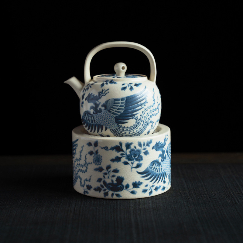 โซดาเคลือบสีฟ้าสีขาว Hefeng ยกคานหม้ออุ่นชาเตาครัวเรือนชาเซรามิค Kung ...