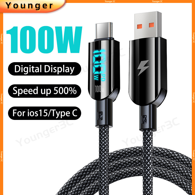 Speed Up 500% 100W Mecha Digital Display สาย USB Type C Super Fast ...