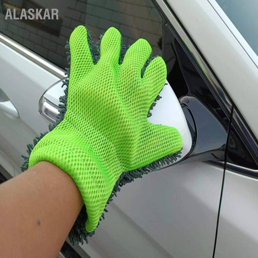 ALASKAR ถุงมือทำความสะอาดรถยนต์ไมโครไฟเบอร์มัลติฟังก์ชั่นห้านิ้วล้างถุง ...