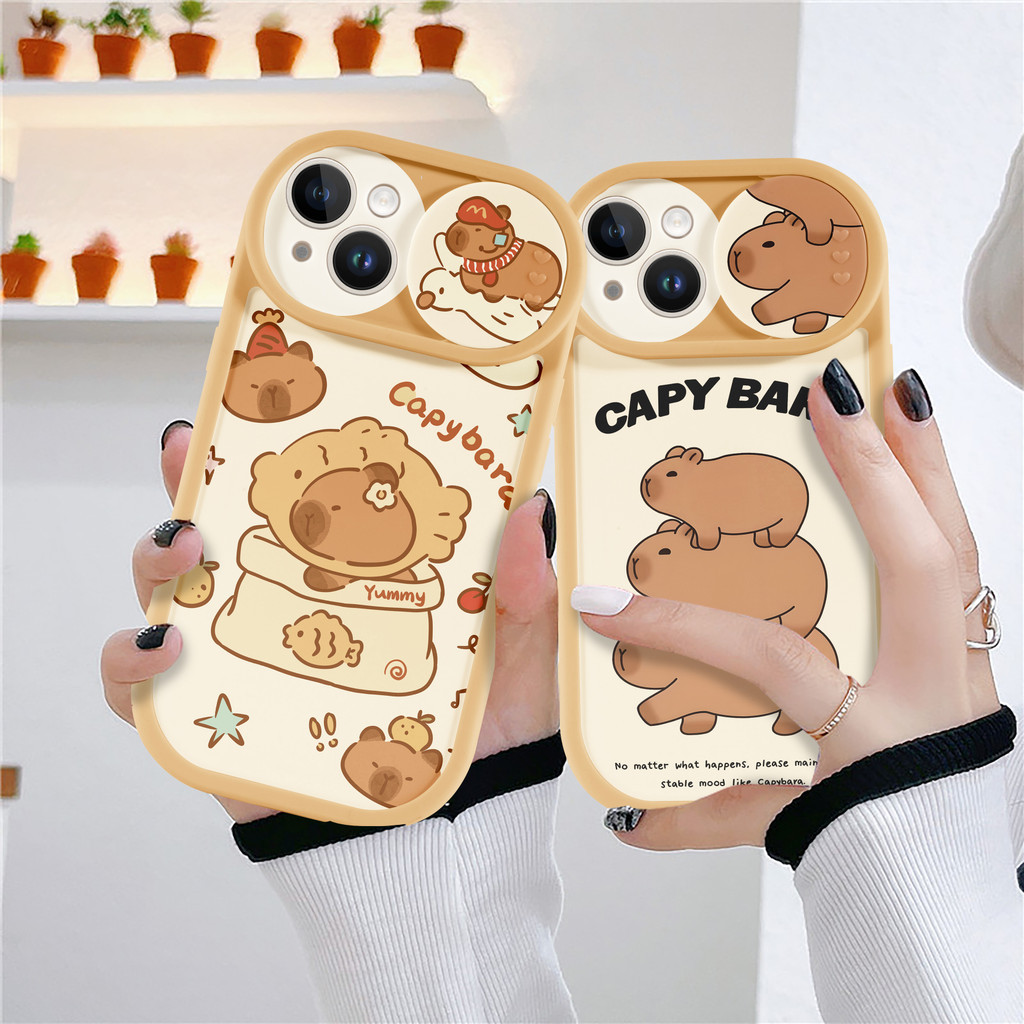 capybara case iphone 16 15 pro max 11 ปลาปักเป้า วงกลมเลื่อนกรณี iPhone สําหรับ 14 XR 13 11 12 ...