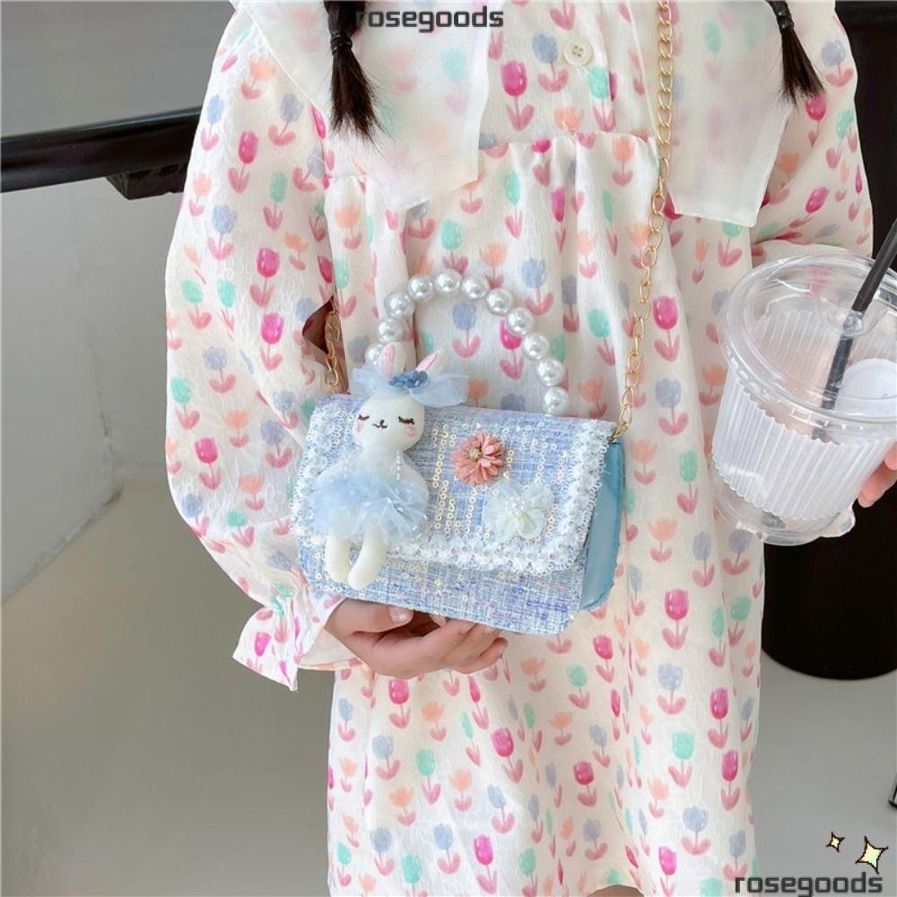 กระเป๋าสะพายขนาดเล็ก ROSE, Flower Pearl Small Satchel, Cute Sequin ...