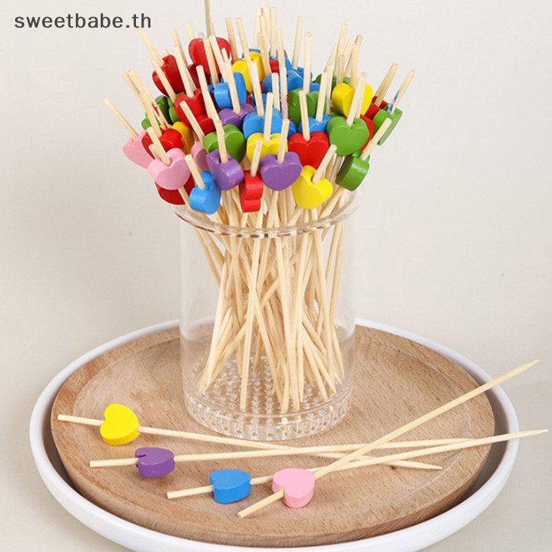 Sebabe 100 ชิ้น/ถุงหัวใจไม้ไผ่อาหาร Picks Buffet Cupcake ส้อมผลไม้เค้ก ...