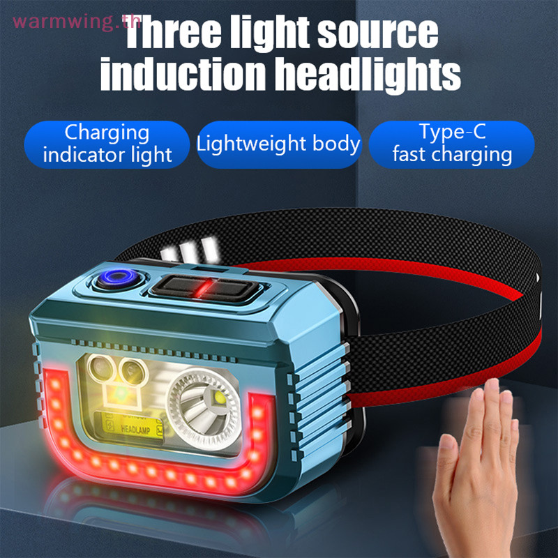 Warmwing ที่มีประสิทธิภาพ XPG LED ไฟหน้า Motion Sensor 3 ไฟหน้า USB ชาร์จกลางแจ้งกันน้ําไฟฉาย ...