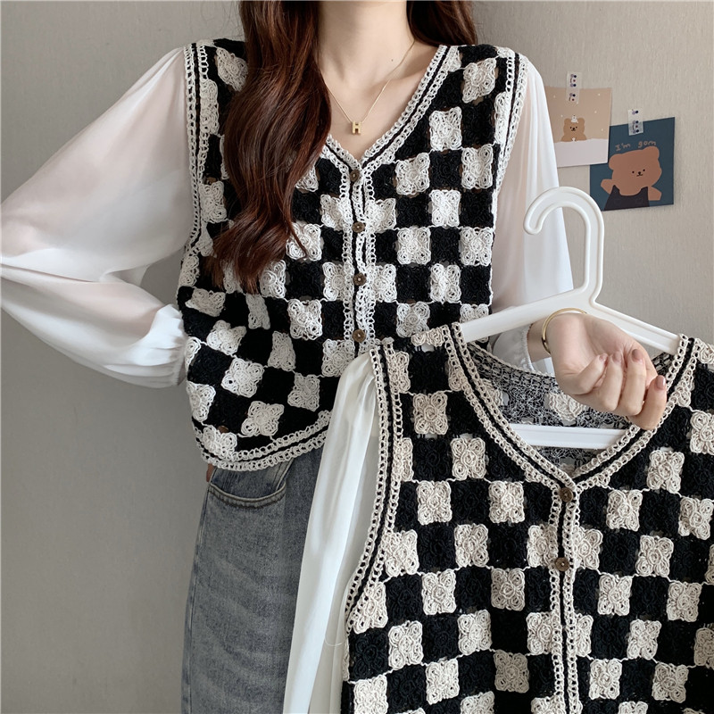 ฤดูใบไม้ร่วงใหม่ เสื้อแขนชีฟองปะติดปะต่อโครเชต์แบบวินเทจ สไตล์ Ma Guan ...