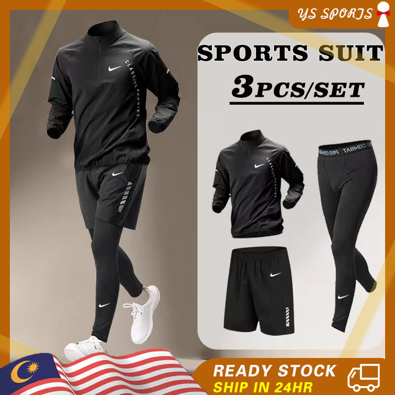 【3PCS/SET】Men Sports Suit Long Sleeve Tops Long Tights Pants with ...