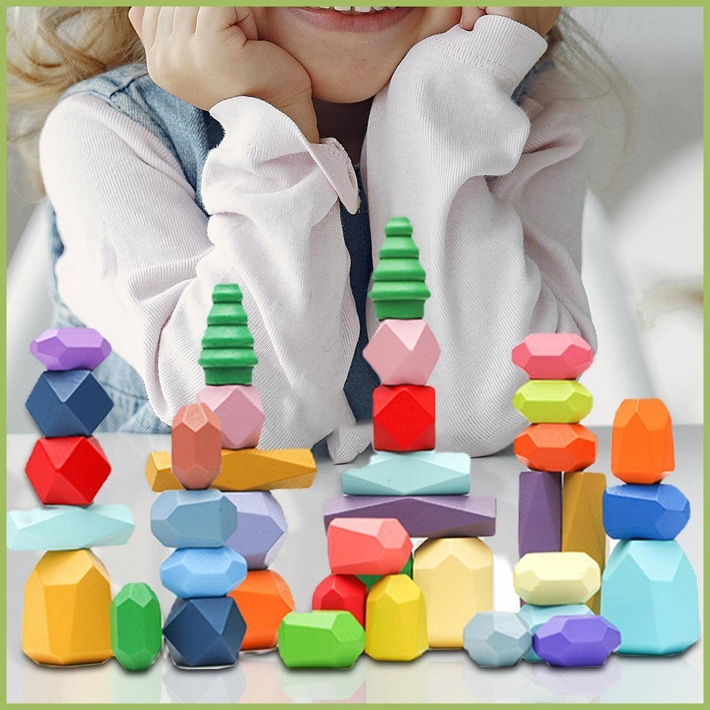 Sorting Stacking Rocks หิน 38 ชิ้น Sensory Balancing หินชุดของเล่นที่มี ...