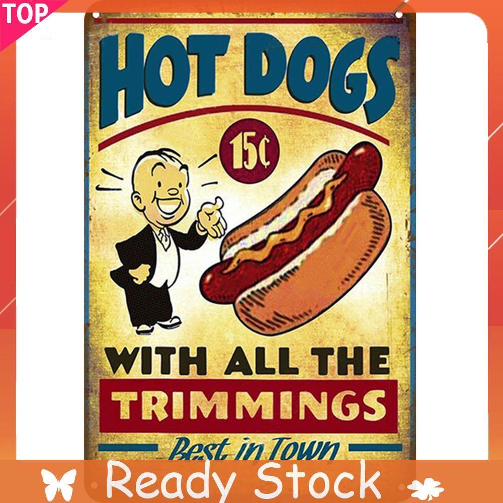 Vintage Metal Hot Dog Tin Sign ภาพวาดเหล็กสี่เหลี่ยม Wall Bar Decor ...