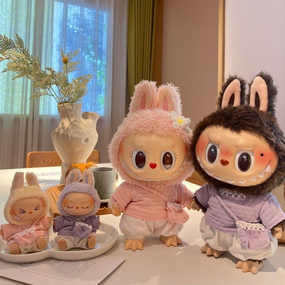 Rose Labubu เสื้อผ้าตุ๊กตา, การ์ตูนลูกไม้ Labubu เสื้อยืด, Handmade ถัก ...