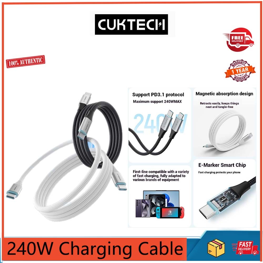 Cuktech CMC610 240W CC Magnetic Braided Data Cable Dual Type-C Notebook Fast Charging Cable ...