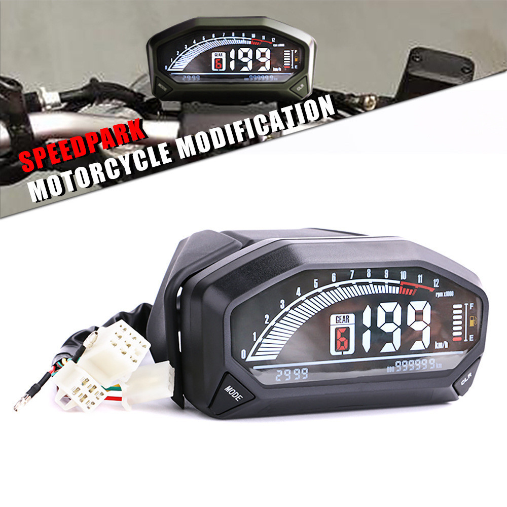 รถจักรยานยนต์ Universal LCD LCD Meter HD Display Speedometer 6-speed ...