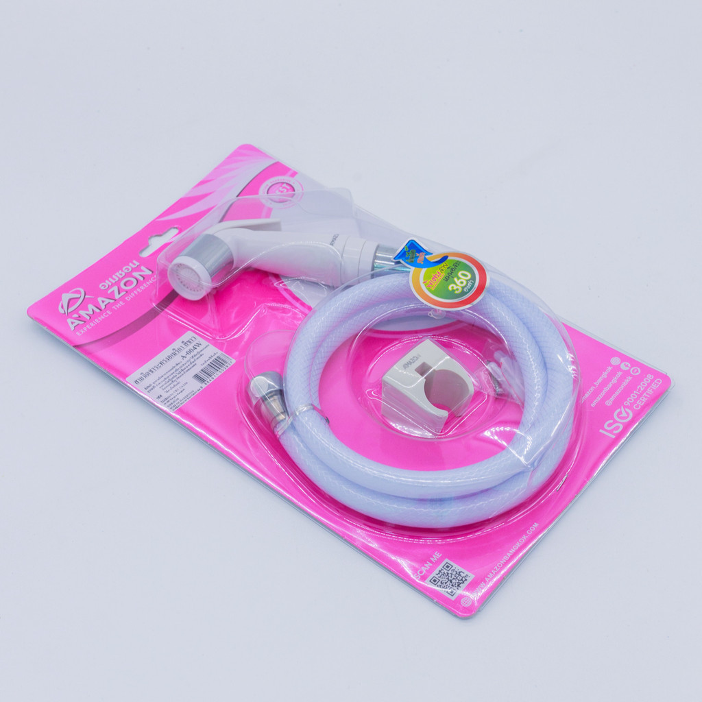 ( 1ชุด) ชุดสายฉีดชำระ AMAZON สีขาว รุ่น A-004W สายฉีดทรงอเมริกัน ฝักบัว ...