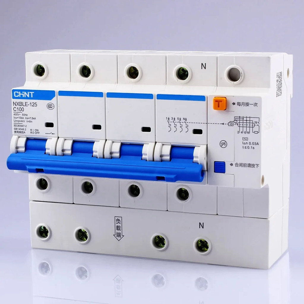 Chnt CHINT NXBLE-125 4P 63A 80A 100A 125A 4P RCBO Residual Current ดําเนินการ Circuit Breaker ...