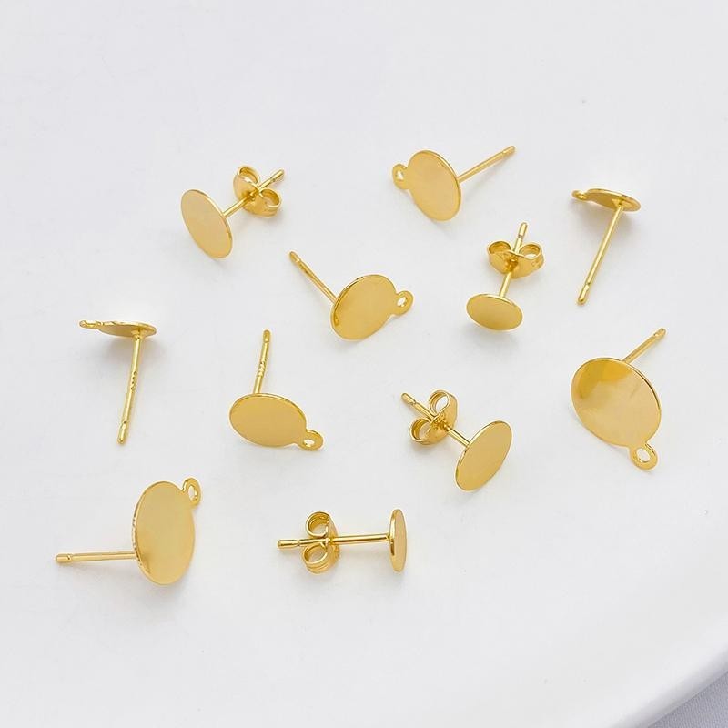 แผ่นเคลือบสีทอง14K S925เข็มเงินเทียมพร้อมตะขอแขวนต่างหูก้นแบนต่างหูขาแบน DIY วัสดุเครื่องประดับ ...