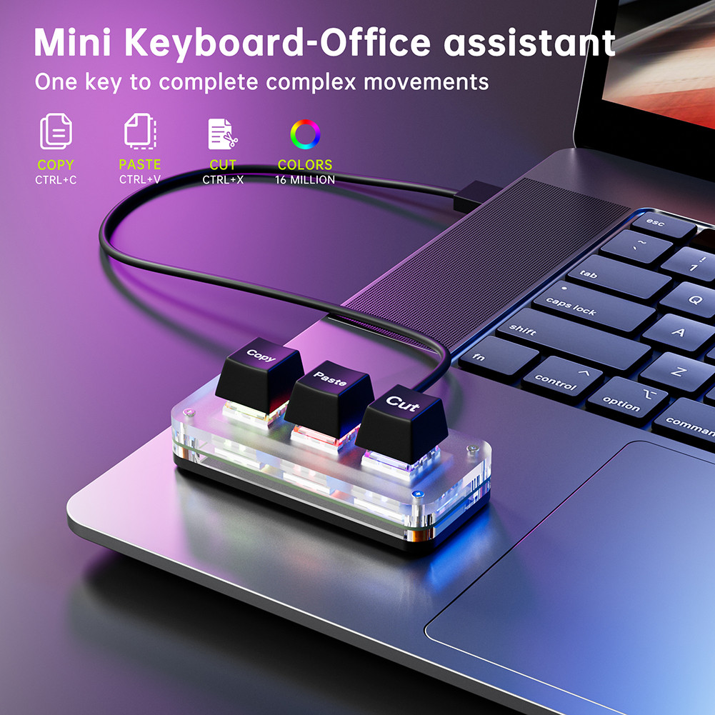Rgb Mini Cut Copy Paste Keyboard Hotswap 3 Key Ctrl Xp ทางลัด One Handed Keyboard Usb Type C