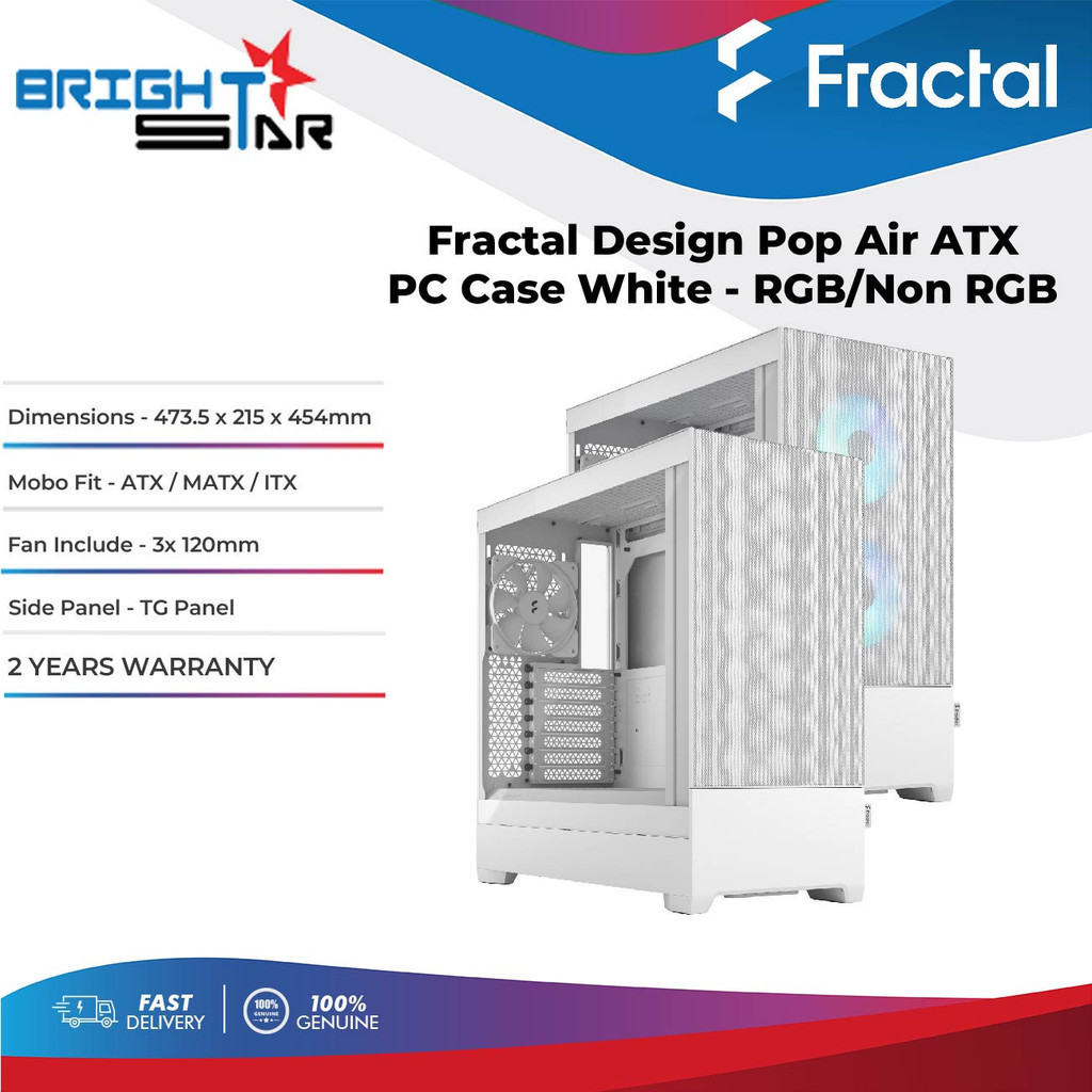FRACTAL DESIGN POP AIR ATX PC Case RGB/Non-RGB White TG Clear | Shopee ...
