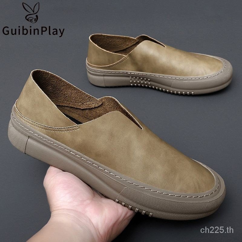 [หนังวัวแท้] Vip Flower Mens Peas Shoes อินเทรนด์ขับรถ Casual Soft ...