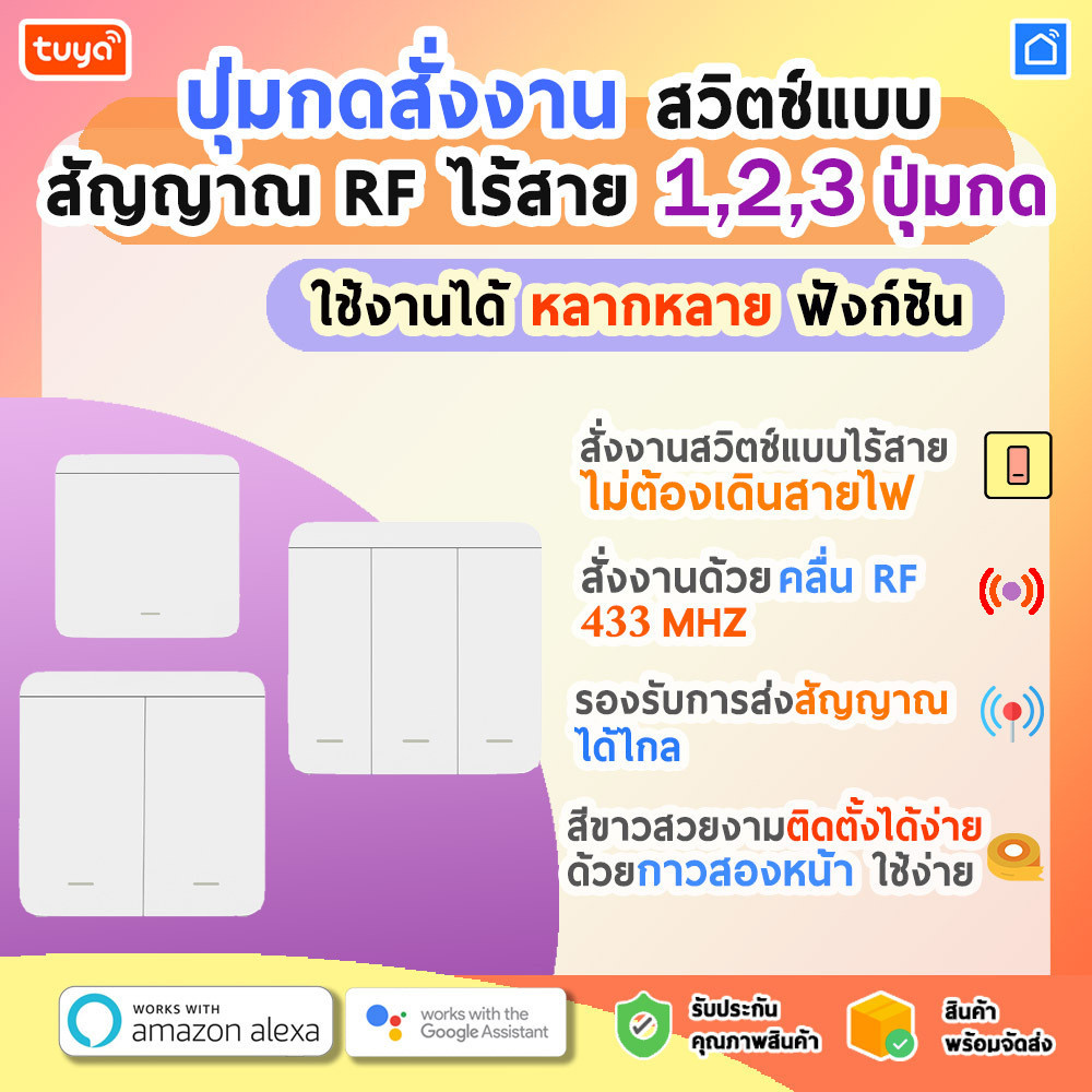 RCSW-02B สวิตซ์ปุ่มกด 2 ปุ่มกด สำหรับสวิตซ์ไฟไร้สายอัจฉริยะ 433Mhz ...