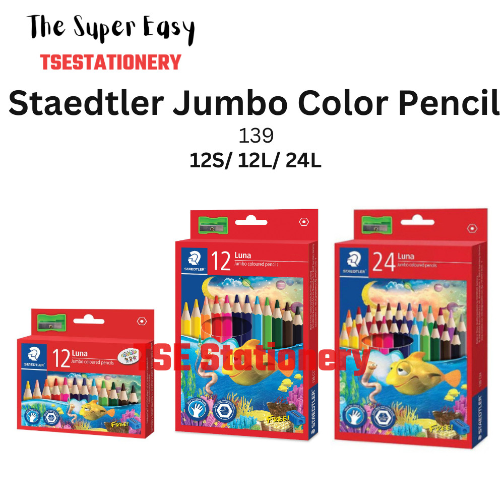 Staedtler Luna Jumbo 12 Short / 12 Long / 24 Long Colour / Color Pencil ...