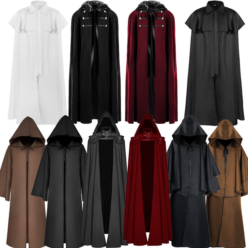 สีทึบ Hooded Robe Retro Wizard เสื ้ อคลุมยุคกลางนักมายากล Hooded ...