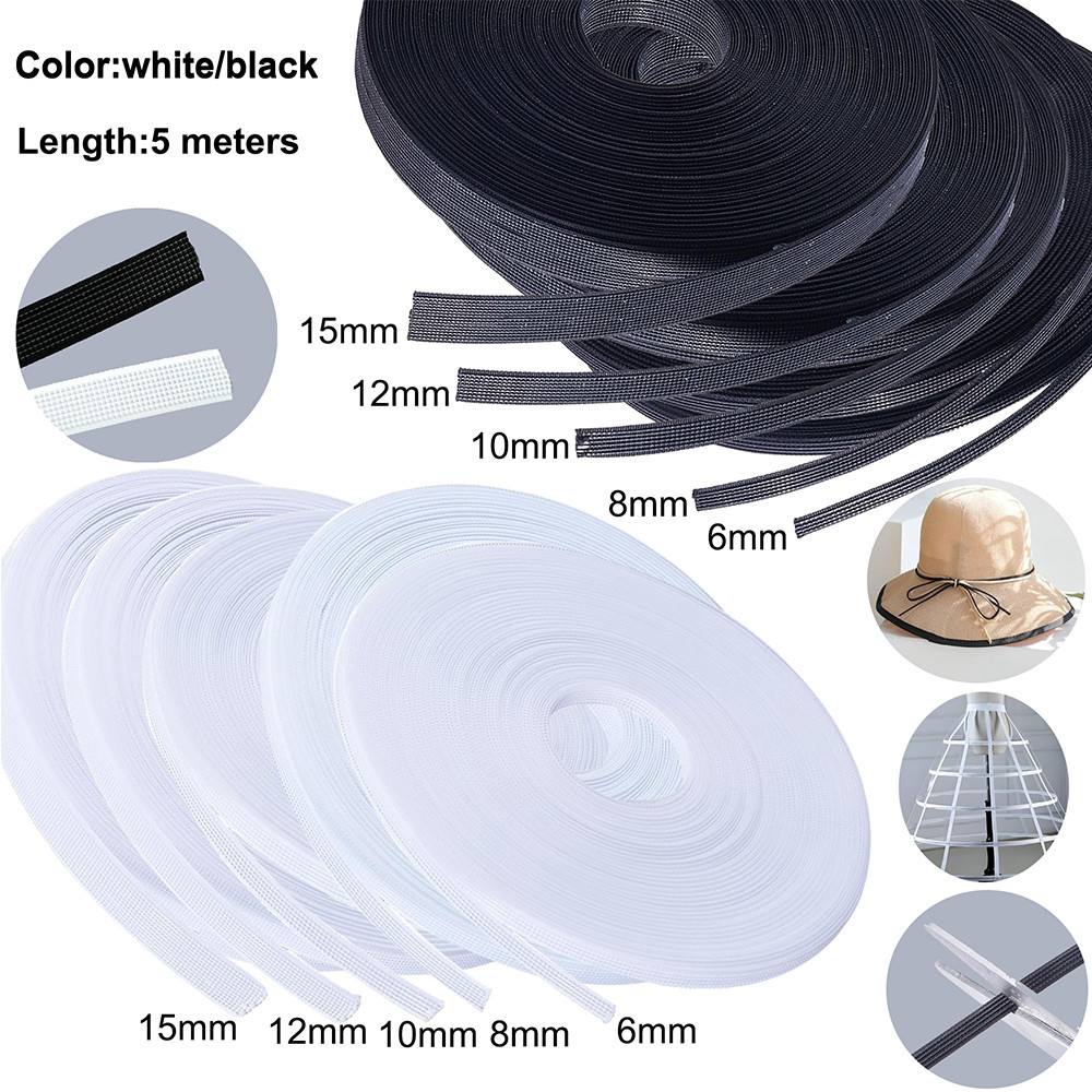 5meters sewn corset boning, 6mm, 8mm, 10mm, 12mm, 15mm wide polyester ...
