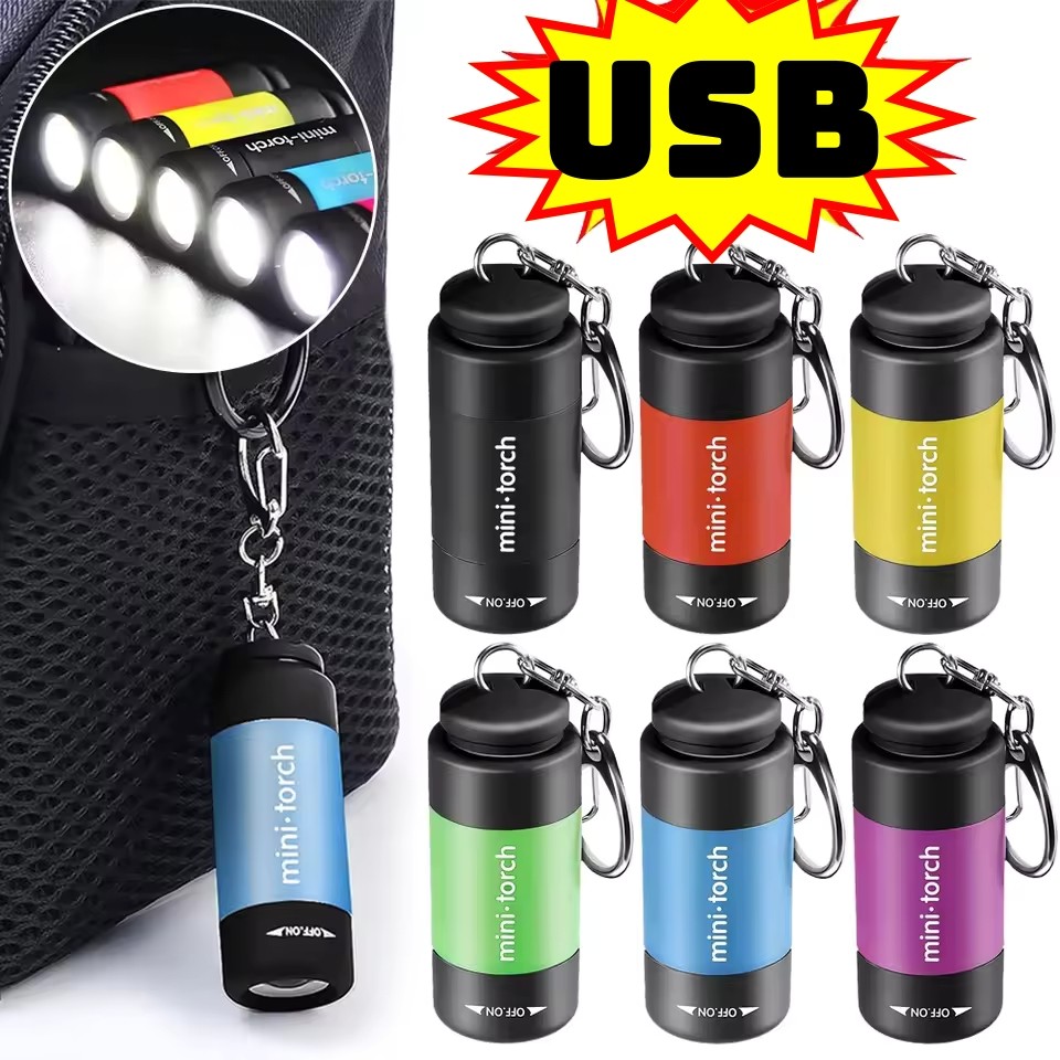 Led Mini Torchlight แบบพกพา USB ชาร์จพวงกุญแจไฟฉายกันน้ํากลางแจ้งโคมไฟ ...