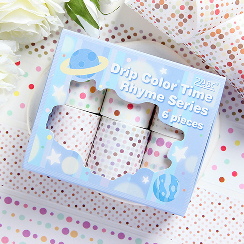 6 ม้วนชนิดบรรจุกล่อง Creative หยดสี Time Rhyme Series สติกเกอร์เทป ...