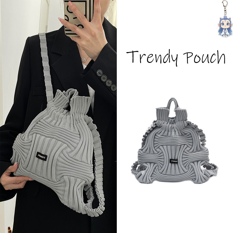 TRENDY POUCH สไตล์เกาหลี กระเป๋าเป้ ถักนิตติ้ง แฟชั่น ยามว่าง เชือกรูด ...