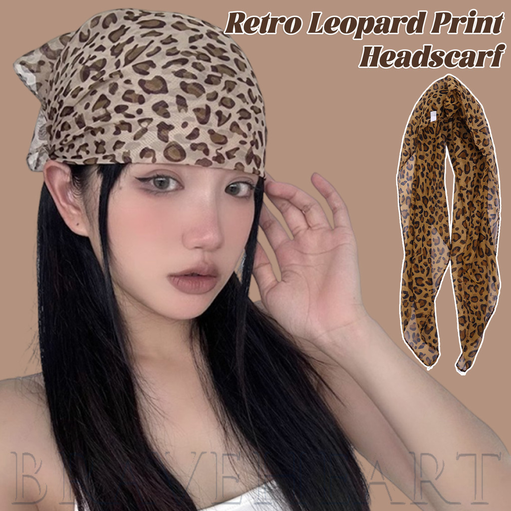 Spice Girls แฟชั่นคอ Kerchief - ผู้หญิง Y2k เสือดาวพิมพ์ Headscarf - ซา ...