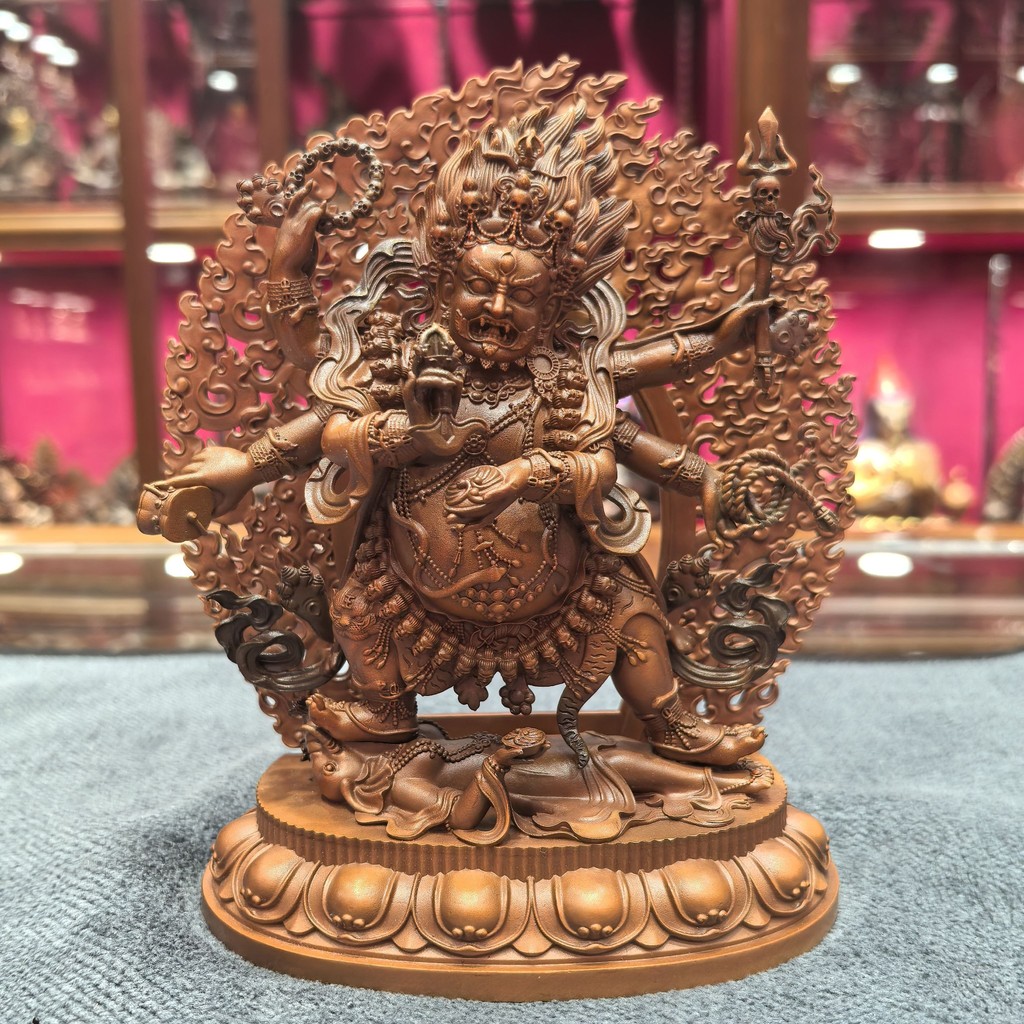 15 ซม.Daiguian/Six-Armed Mahgara/Dashi ทองแดงสีแดงทิเบตพระพุทธรูป ...