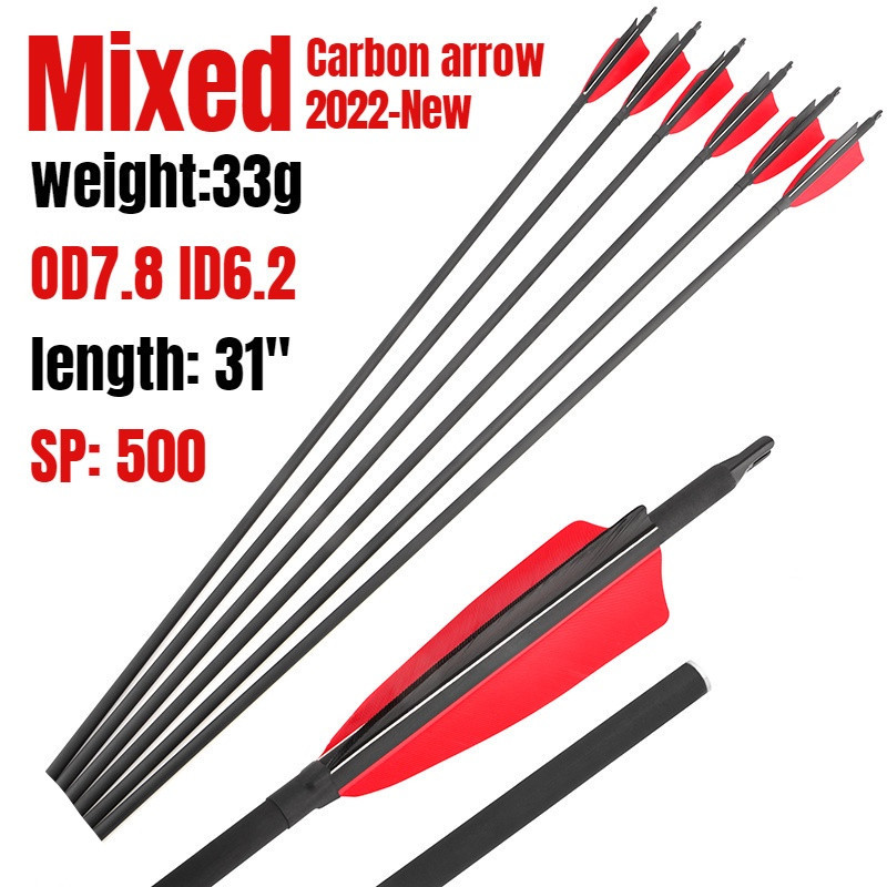 Archery 31'' Mixed Carbon Arrow SP500 ID7.8 OD6.2 Arrow with True ...
