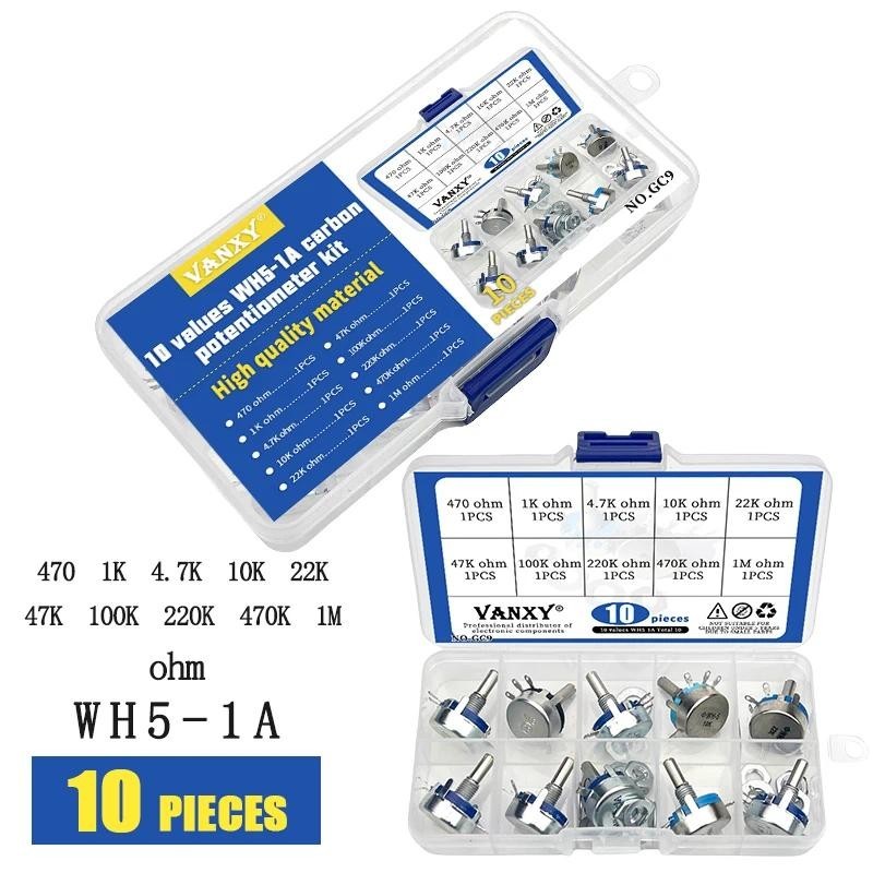 10 ค่า WH5-1A 3-Terminals รอบเพลาโรตารี Taper คาร์บอน Potentiometer 1K ...